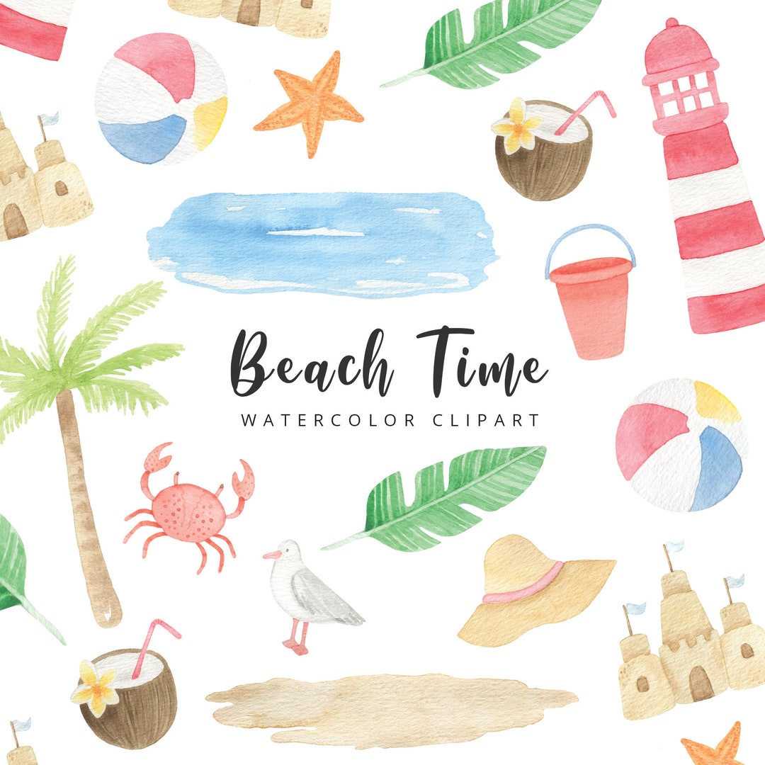 Watercolour Beach Clipart, Watercolor Tropical Clip Art, Summer ...