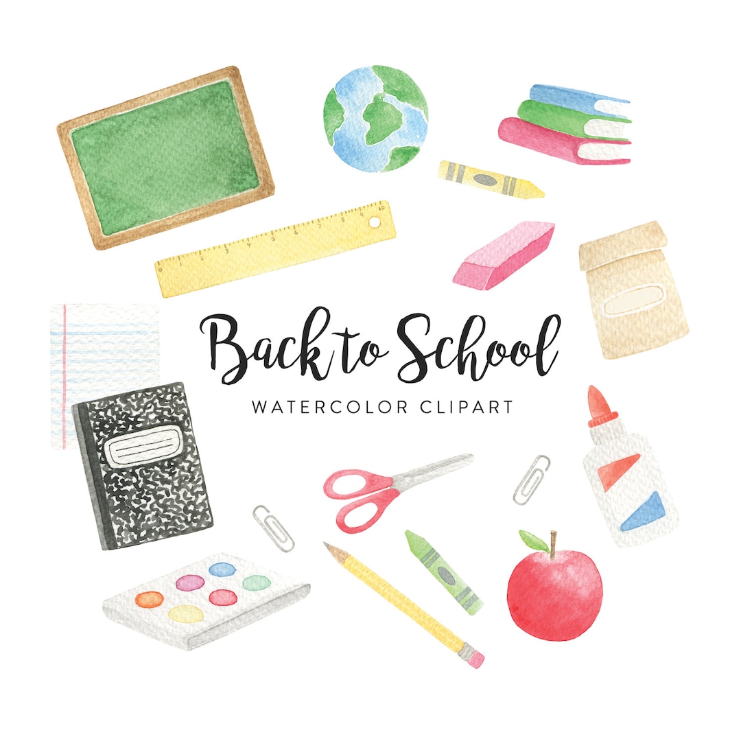 Watercolor School Clipart, Teacher Clipart, School Clip Art, Back to ...