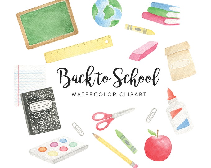 Watercolor School Clipart Teacher Clipart School Clip Art - Etsy