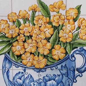 Colourful Tile Mural "yellow Flowers" Portuguese Tiles | Ref. PT2105 - Etsy