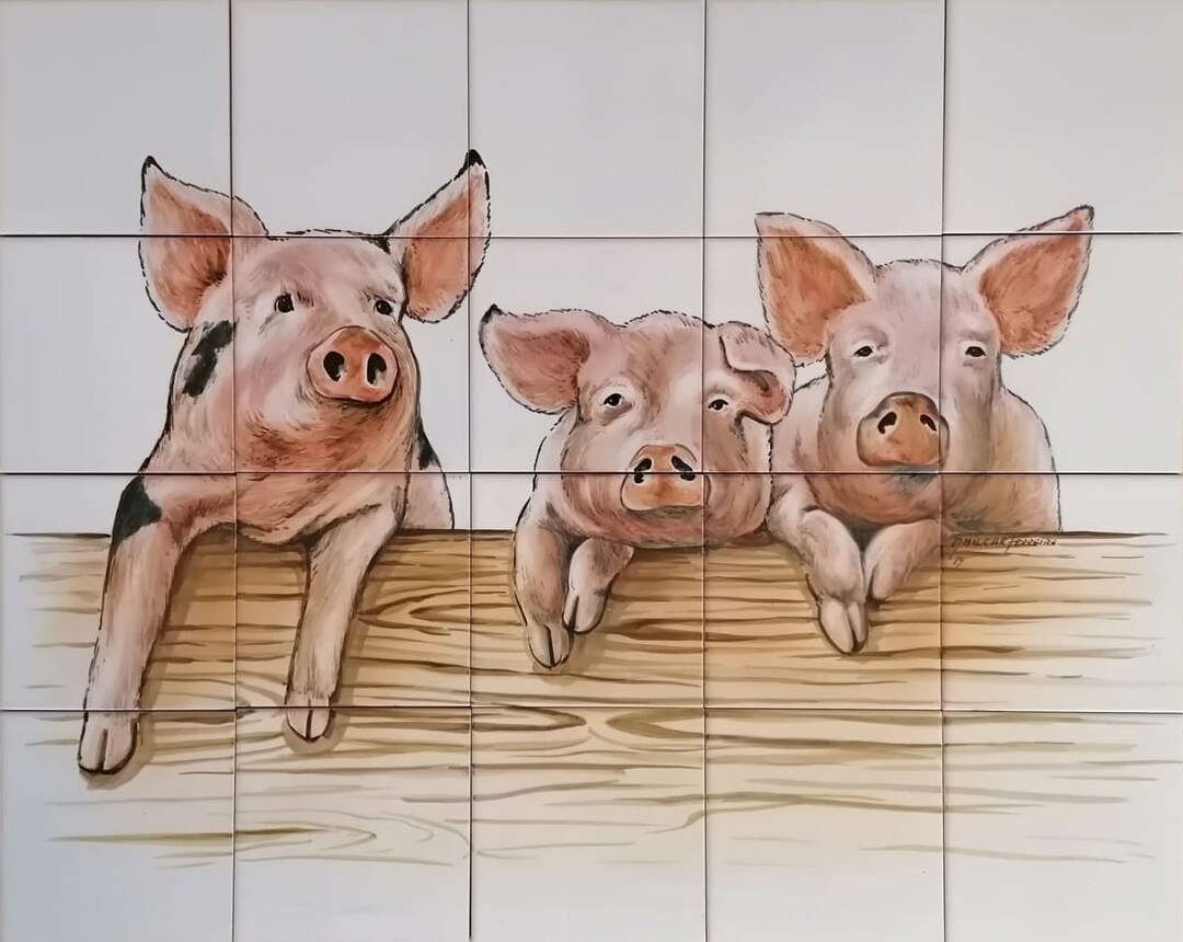 Kitchen Backsplash, Hand Painted Tiles pigs Ref. PT2048 - Etsy
