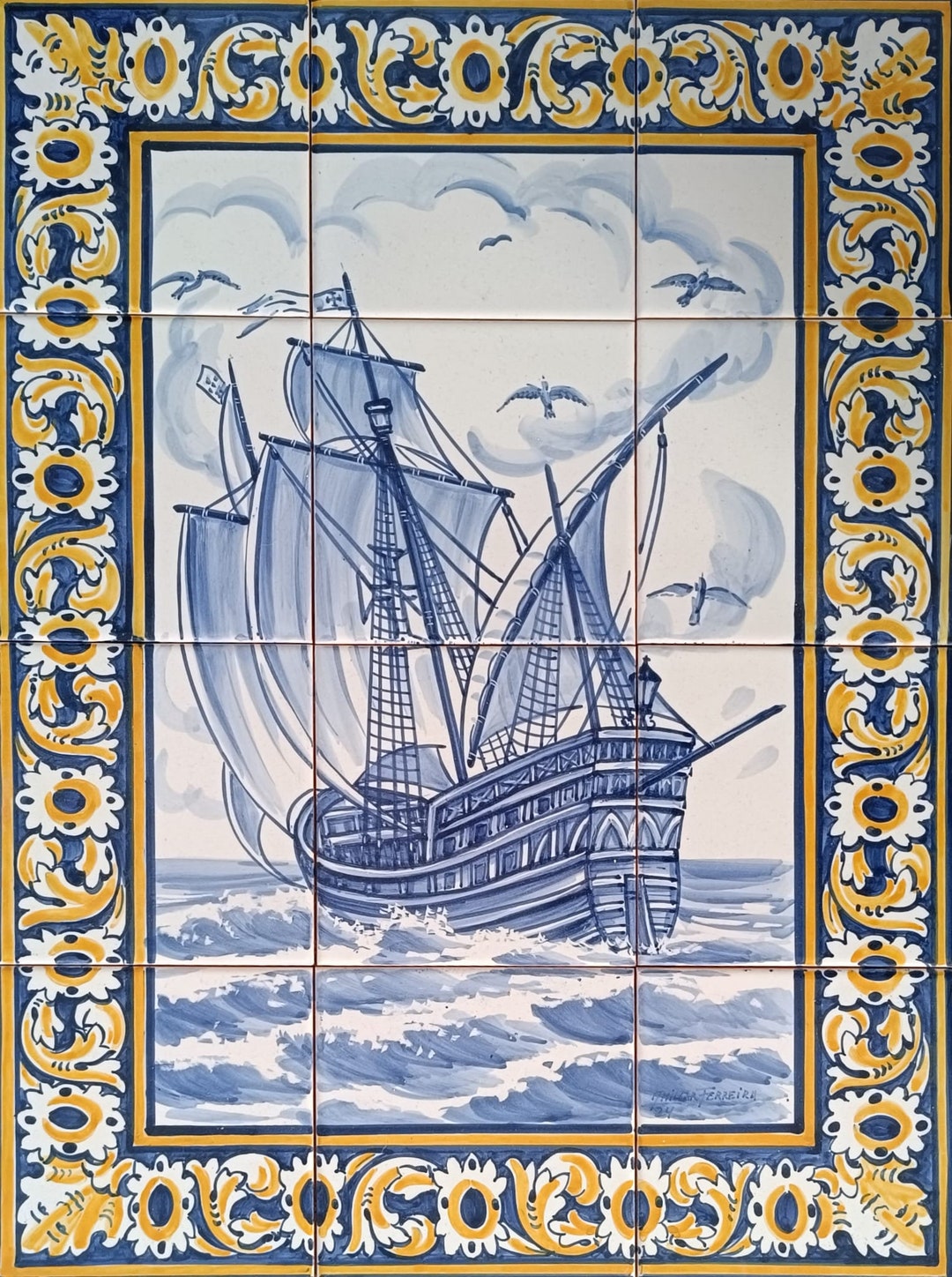 Ship Tile Backsplash Hand Painted Kiln Fired Indoor/outdoor Portuguese ...