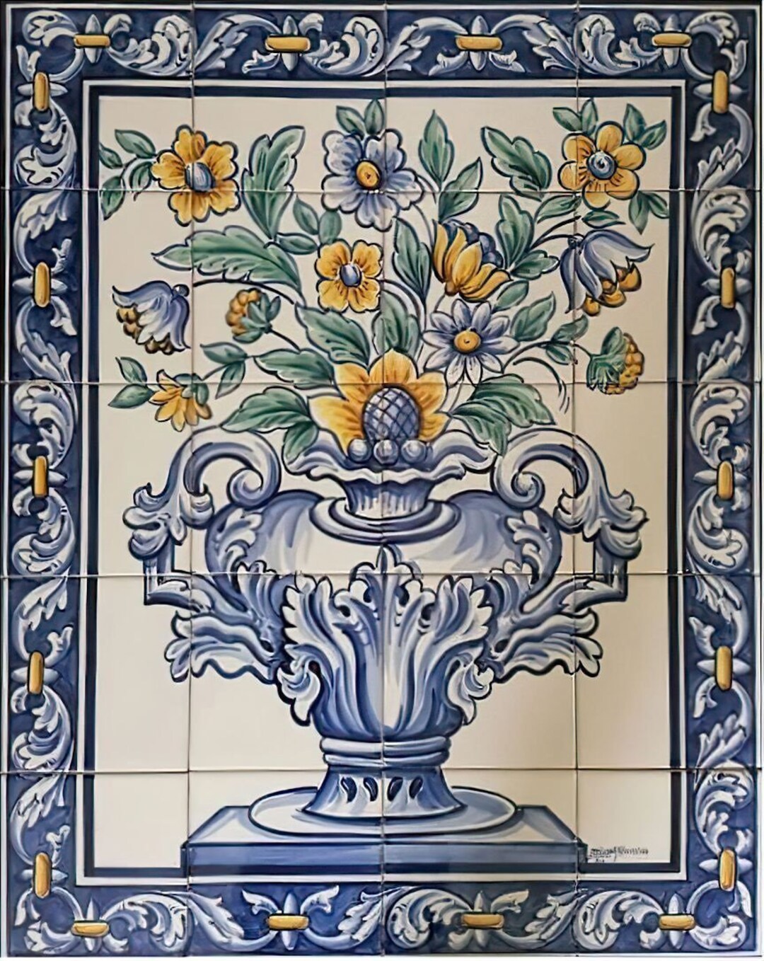 Portuguese Azulejos Hand Painted Tile Mural flower Vase Ref.pt2391 - Etsy