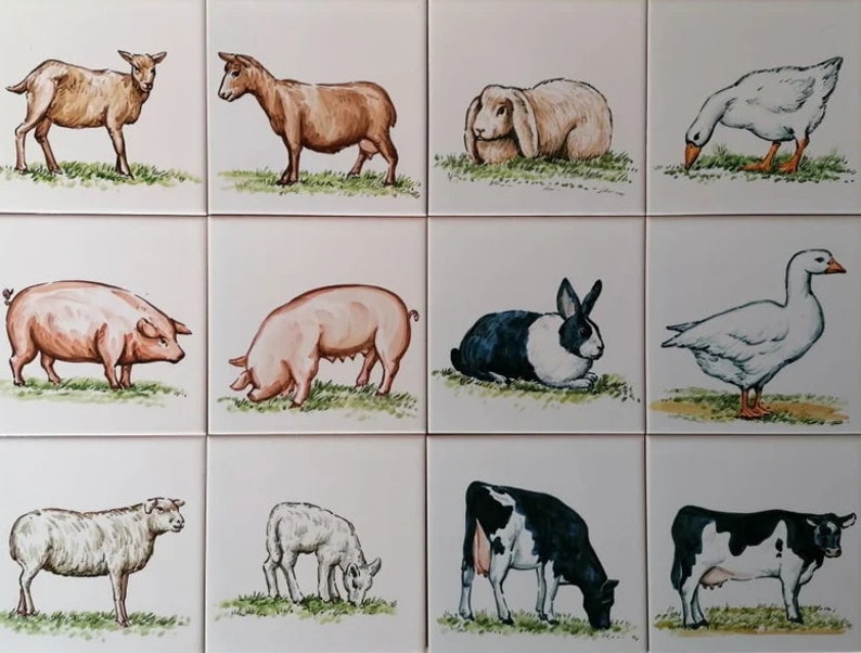Hand Painted Kitchen Tiles farm Animals Ref. - Etsy Australia
