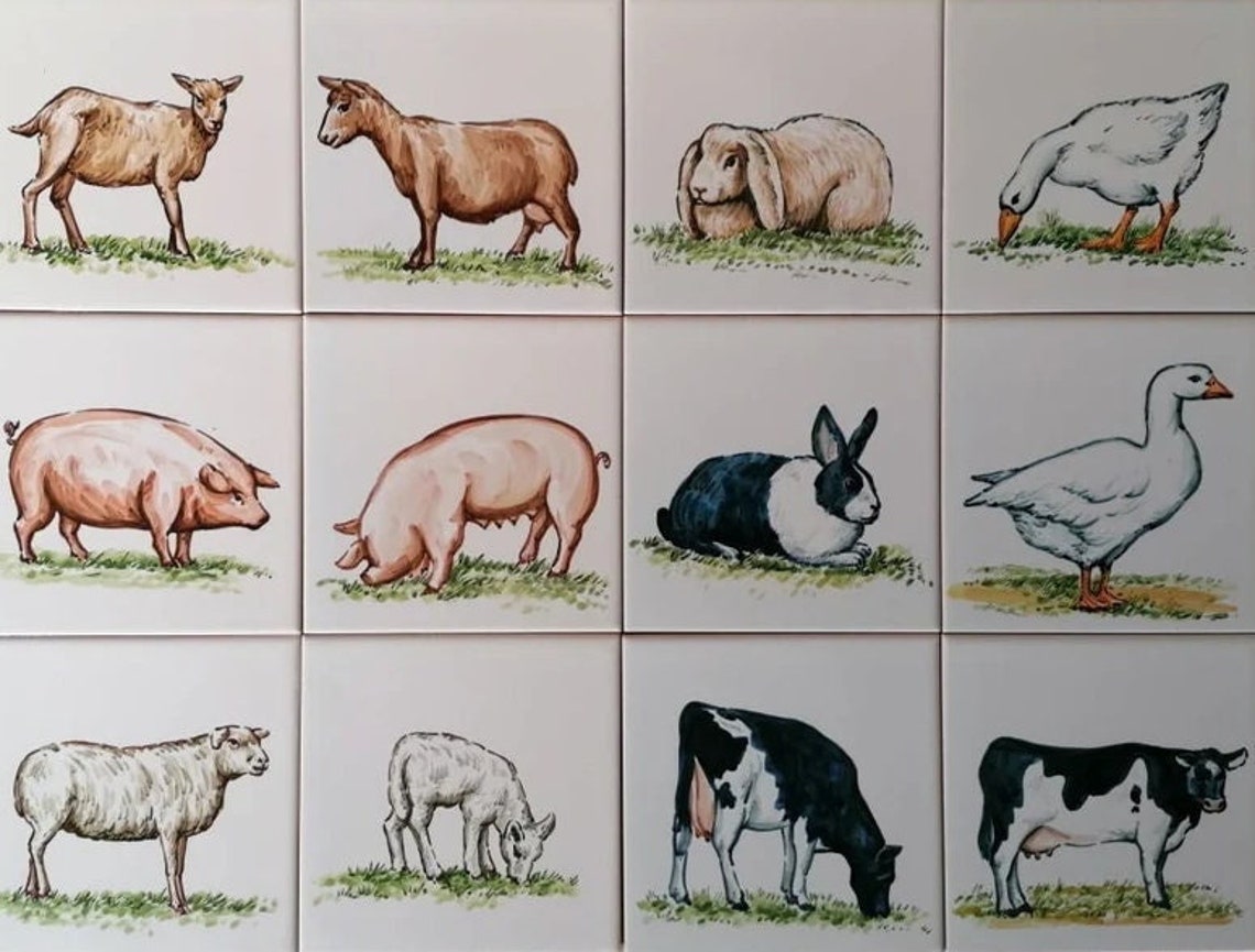 Kitchen Hand Painted Tiles "farm Animals" | Ref. PT2251 - Etsy