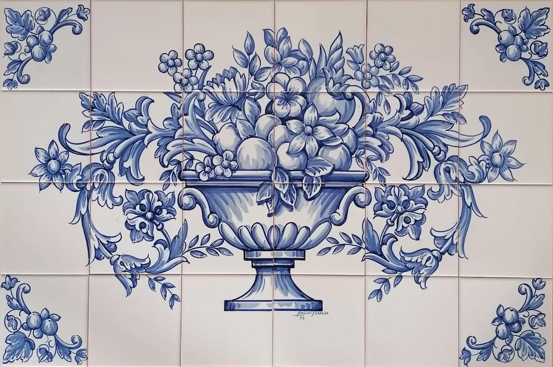 Portuguese Tile Backsplash - Hand Painted Tiles "flowers & Lemons ...