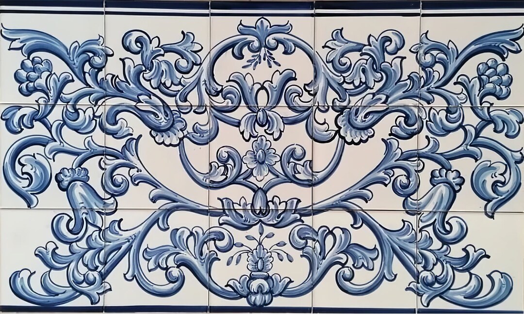 Blue Floral Wall Tiles Hand Painted Indoor/outdoor Portuguese Tiles Ref ...