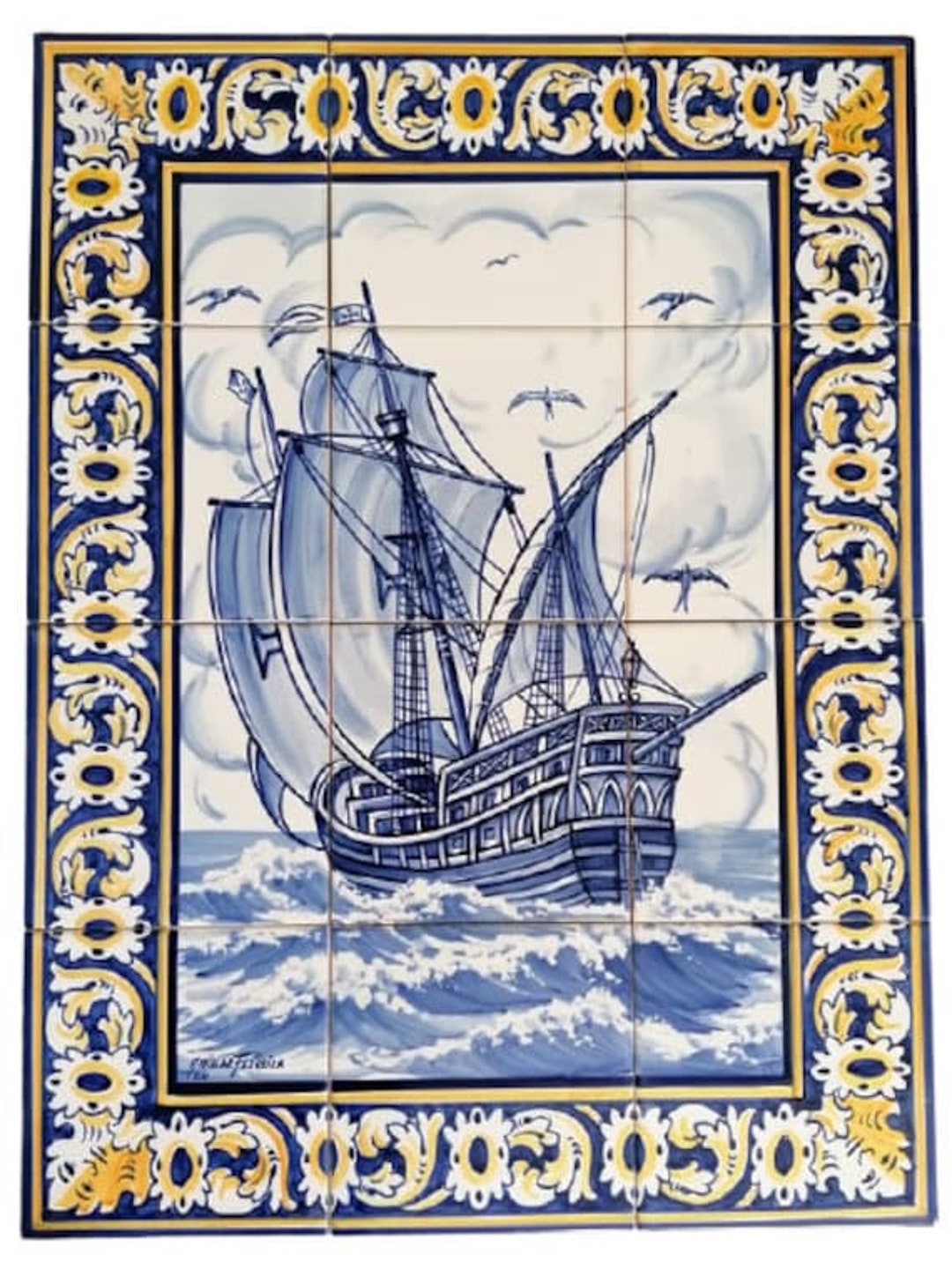 Ship Portuguese Azulejo Tile Mural Kitchen/bathroom/outdoor Tiles Hand ...