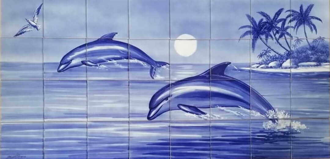Portuguese Azulejos Tile Mural, Hand Painted Tiles dolphins Ref. PT2286 ...