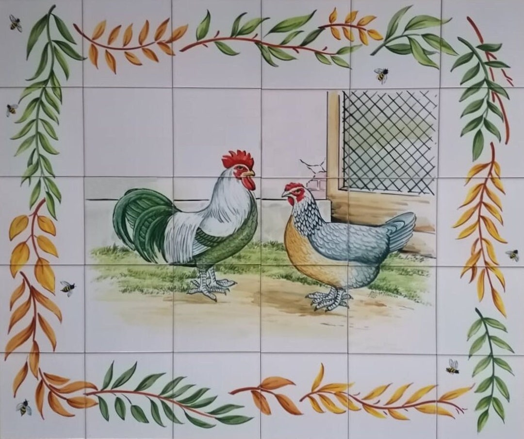 Kitchen Tile Mural Backsplash rooster & Chicken Ref. PT2217 - Etsy