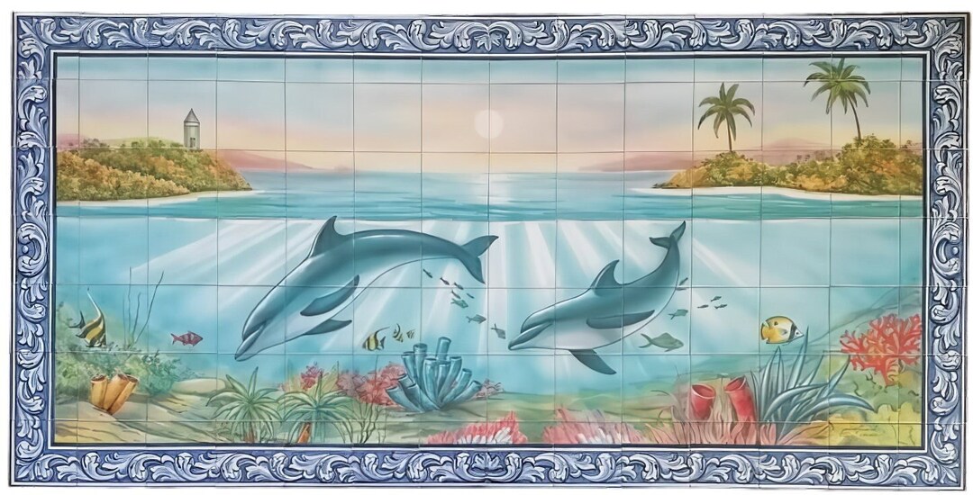 Large Tile Mural - Hand Painted - Indoor/outdoor Tiles "sealife" | Ref ...
