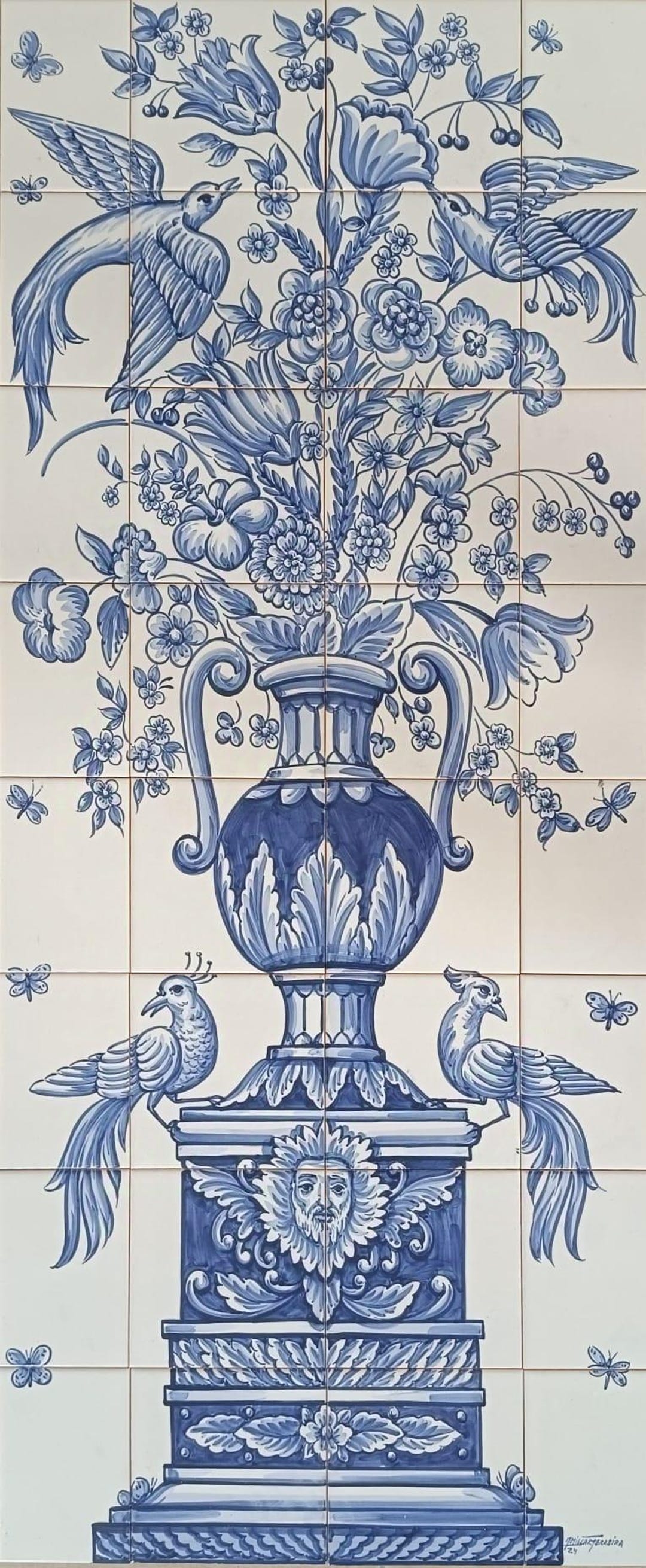 Blue Flower Vase & Birds Tile Mural - Hand Painted Tiles | Ref. PT2004 ...
