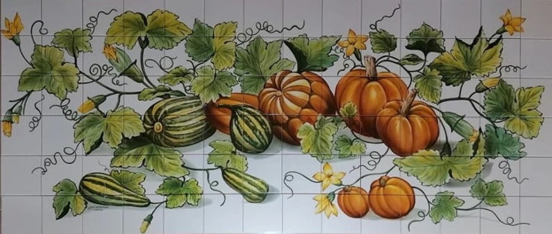Kitchen Backsplash Hand Painted Tile Mural pumpkins Ref. PT2388 - Etsy
