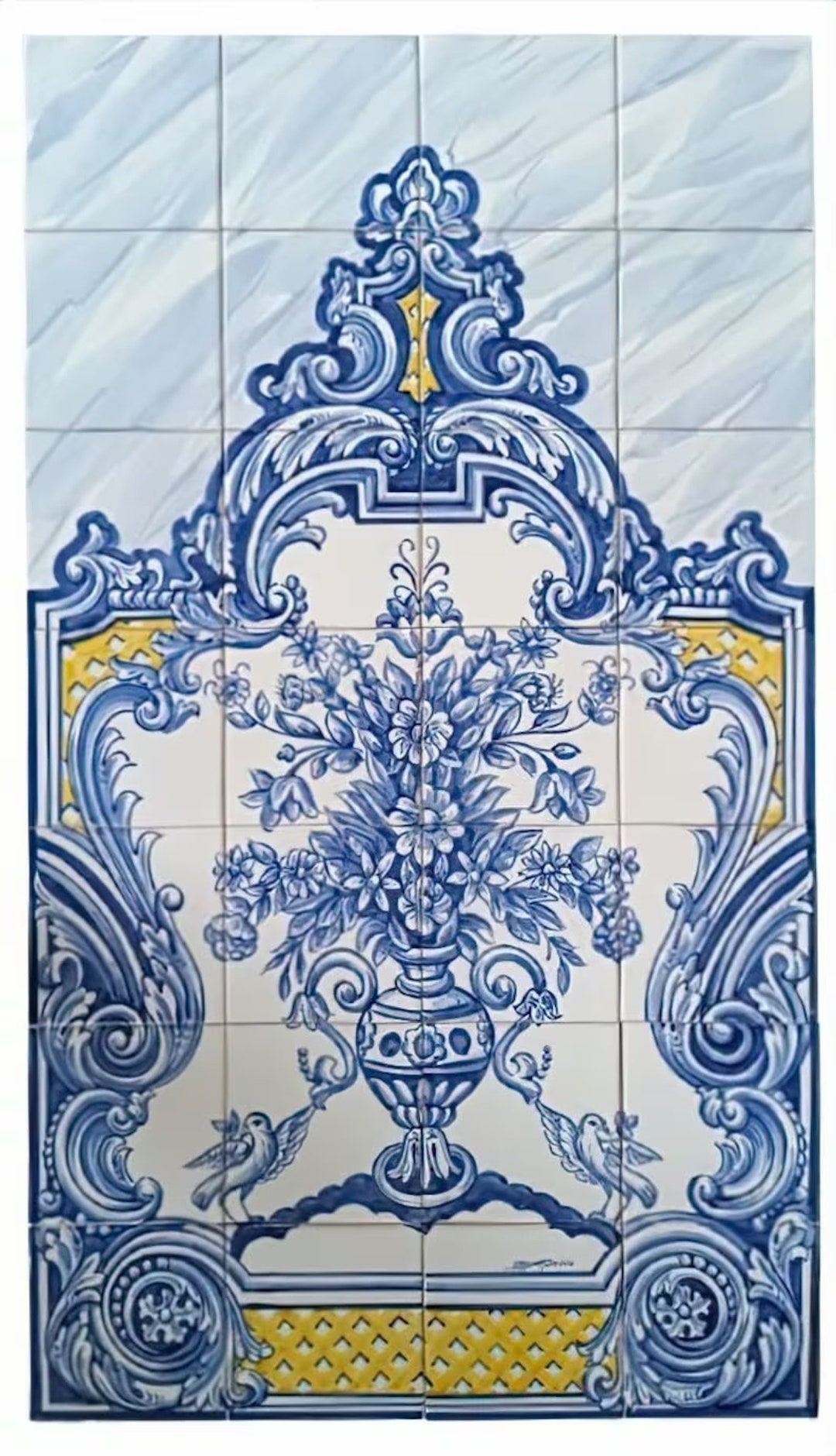 Portuguese Tile Mural blue Flower Vase Ref. PT2373 - Etsy