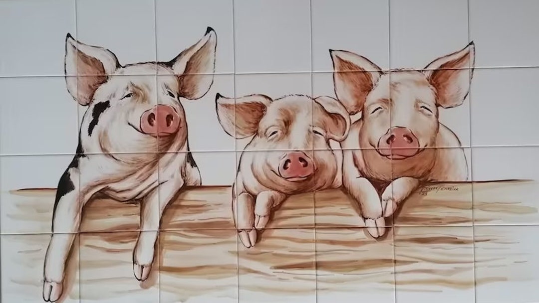 Hand Painted Kitchen Tiles pigs Ref. PT2270 - Etsy