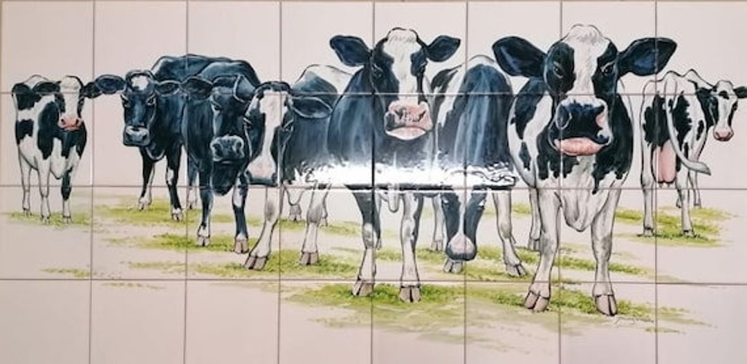 Cow Tile Backsplash Hand Painted Kiln Fired Indoor/outdoor Portuguese ...