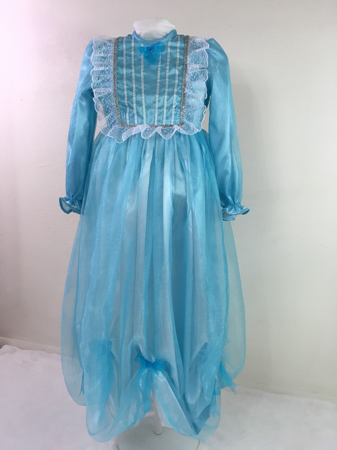 Snow Queen Fancy Dress Up Princess Shiny Turquoise Silver Edged Bodice Girls Size 7 Costume