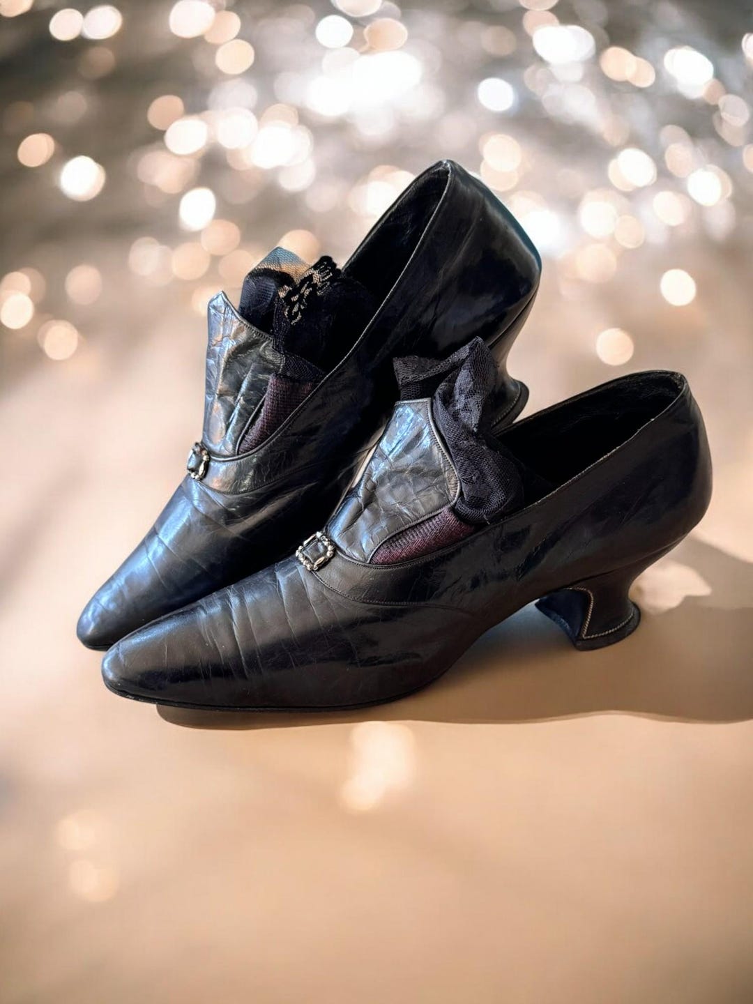 Antique Victorian Edwardian Black Leather Lady's Shoes Pumps Heels. the ...