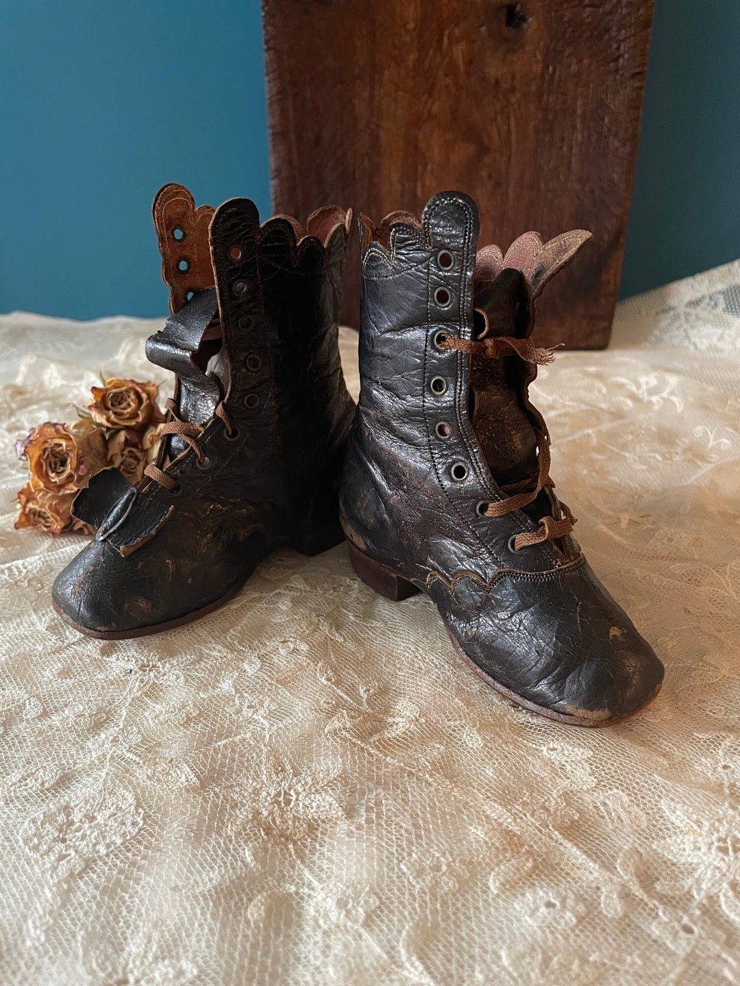 Antique Victorian 1900s Brown Leather Lace-up Boots Baby Toddler Shoes ...