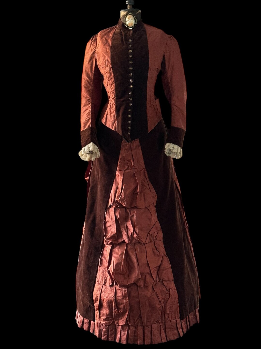 Antique Victorian 1880s Bustle Dress Costume Mid Brown Silk and Darker ...