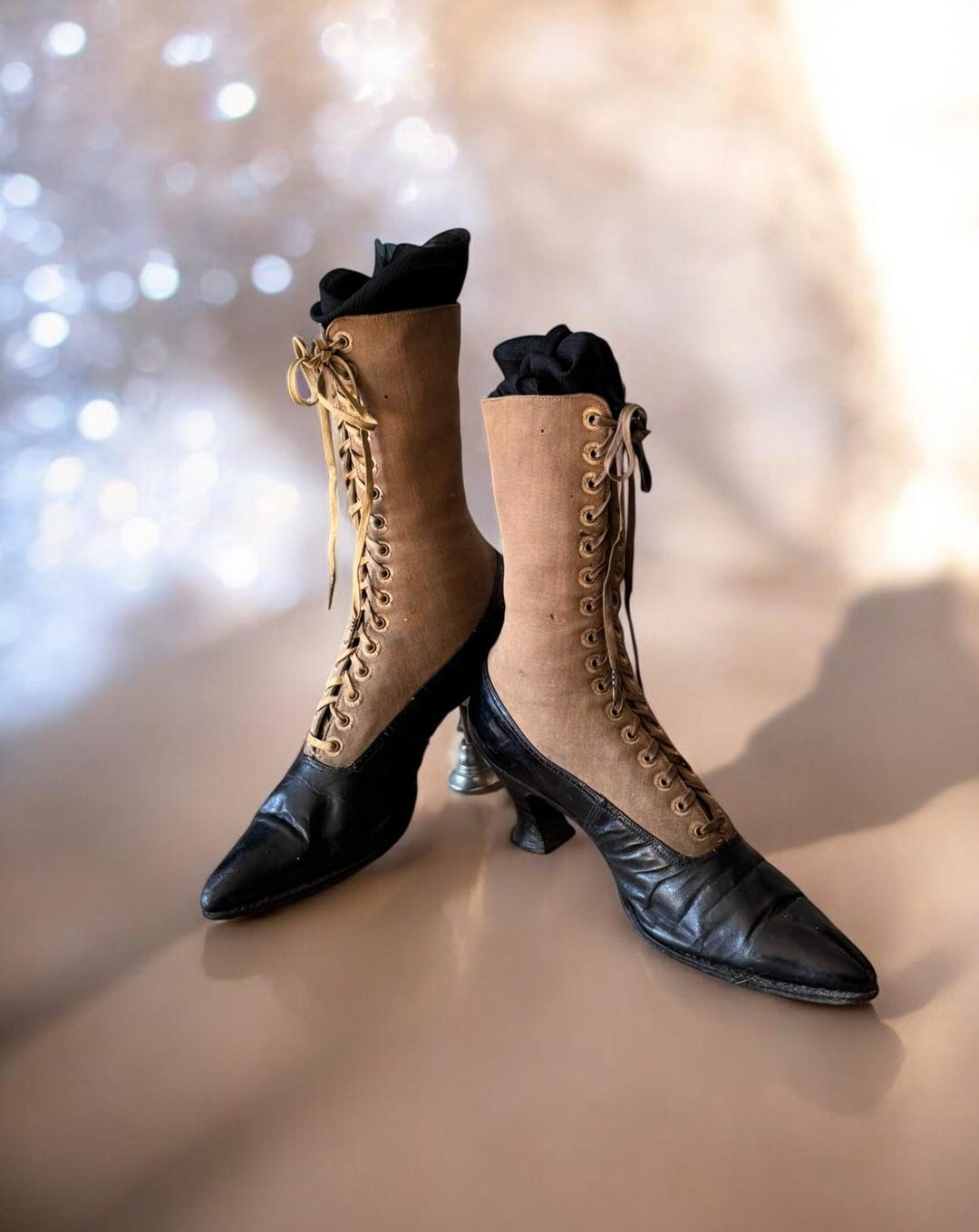Gorgeous Pair Antique Edwardian 1900s Two-tone Lace up Leather Canvas ...