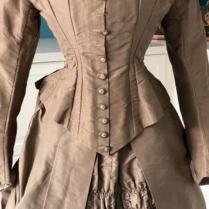 Antique Victorian 1880s Bustle Dress Basque Silk 3-pc Silk Tafetta. the ...
