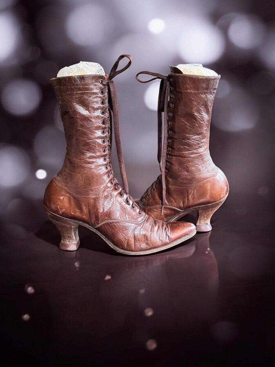 Antique Edwardian 1900s Brown Cognac Colored Leather Lace up Boots. the ...