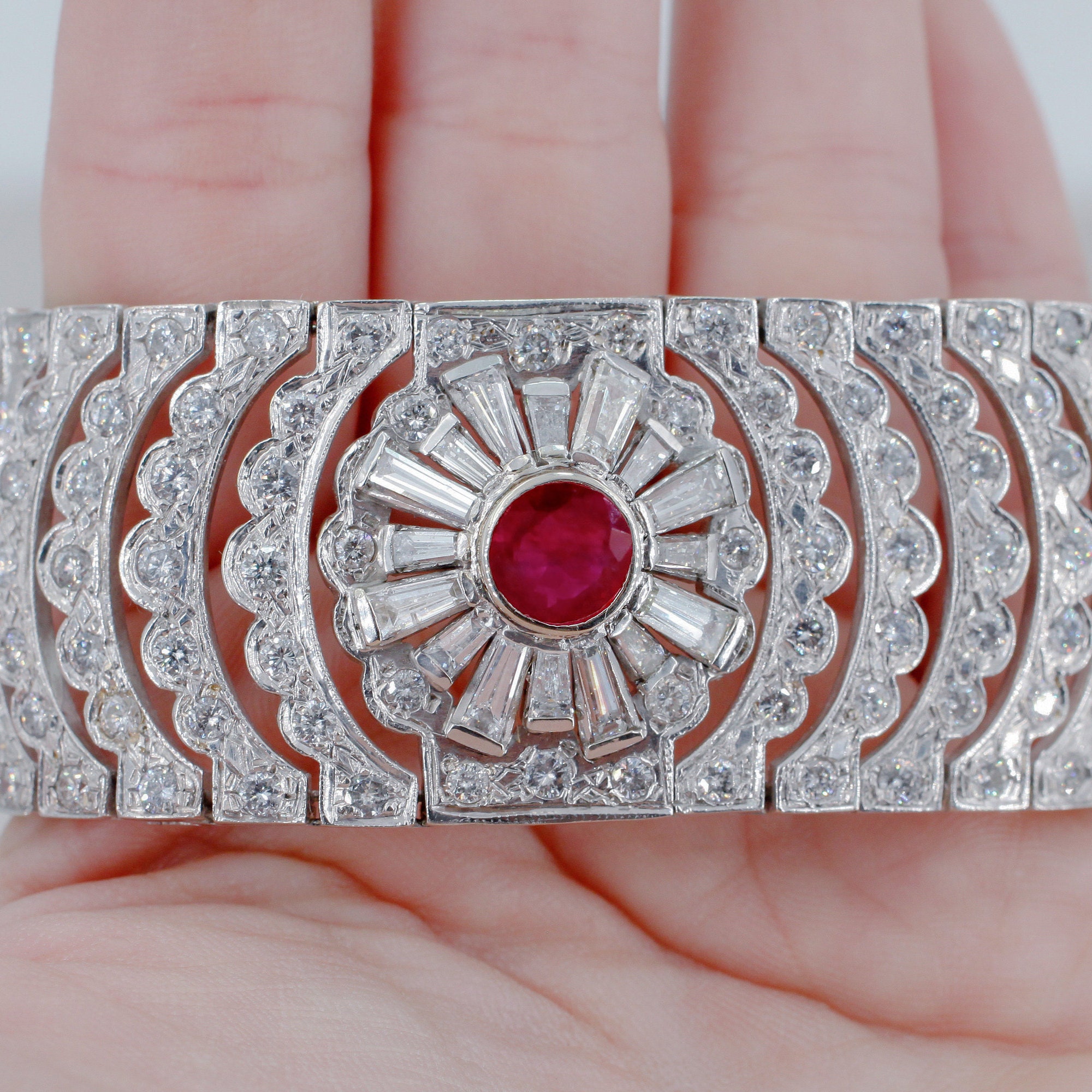 Art Deco Diamond and Burmese Ruby Cuff Bracelet - Etsy