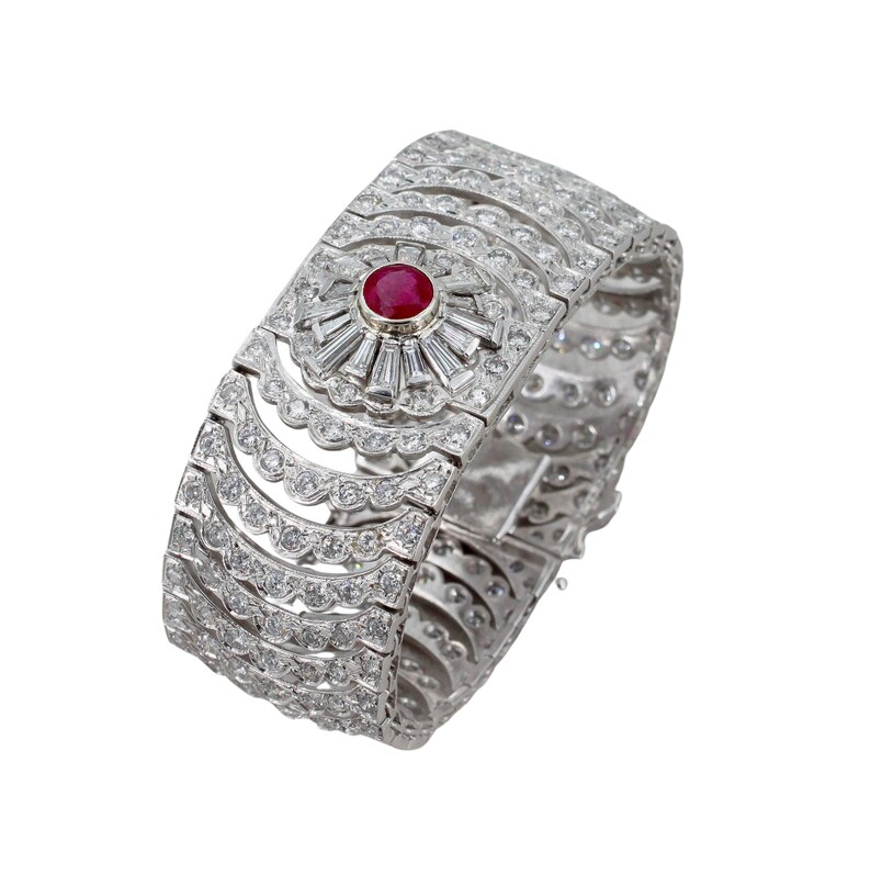 Art Deco Diamond and Burmese Ruby Cuff Bracelet - Etsy