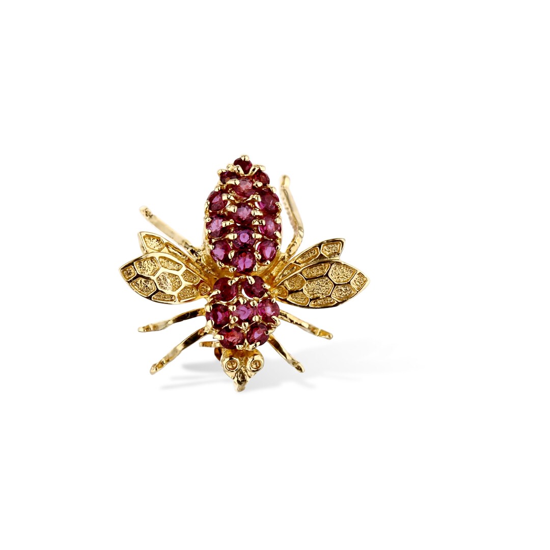 14K Yellow Gold Rubies Prong Set Wasp Pin - Etsy