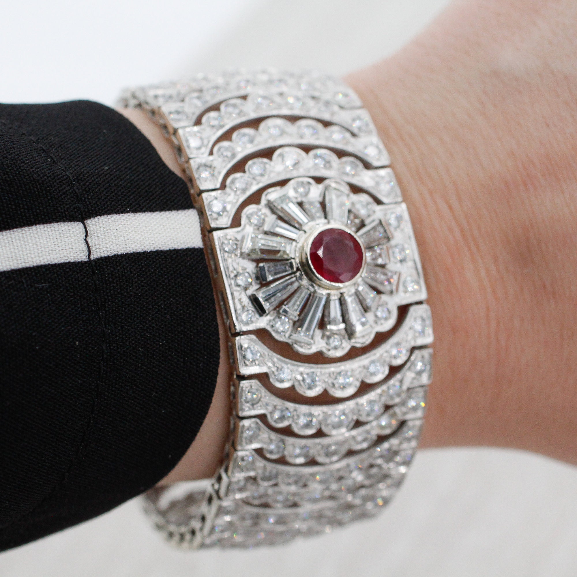 Art Deco Diamond and Burmese Ruby Cuff Bracelet - Etsy