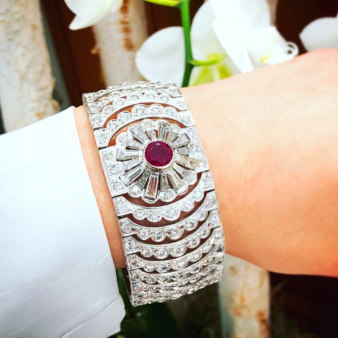 Art Deco Diamond and Burmese Ruby Cuff Bracelet - Etsy