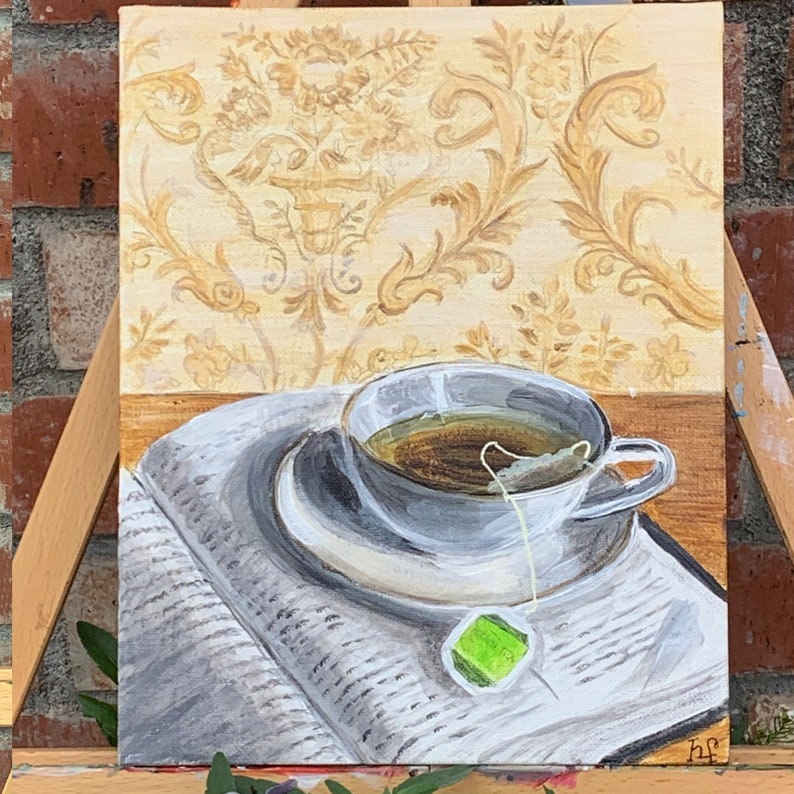 BOOK & CUP of TEA Original Acrylic Painting of Still Life Daily Bible ...