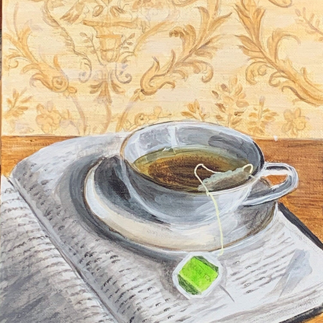 BOOK & CUP of TEA Original Acrylic Painting of Still Life Daily Bible ...