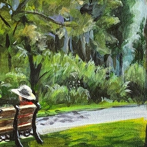 ORIGINAL Acrylic Painting of PEACEFUL SCENE - Woman, Park Bench, Shade ...