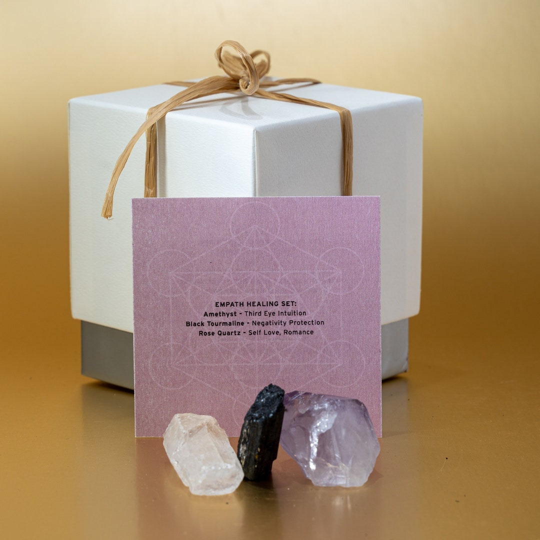 Empath Crystals Healing Set | Raw Cut Amethyst | Black Tourmaline ...