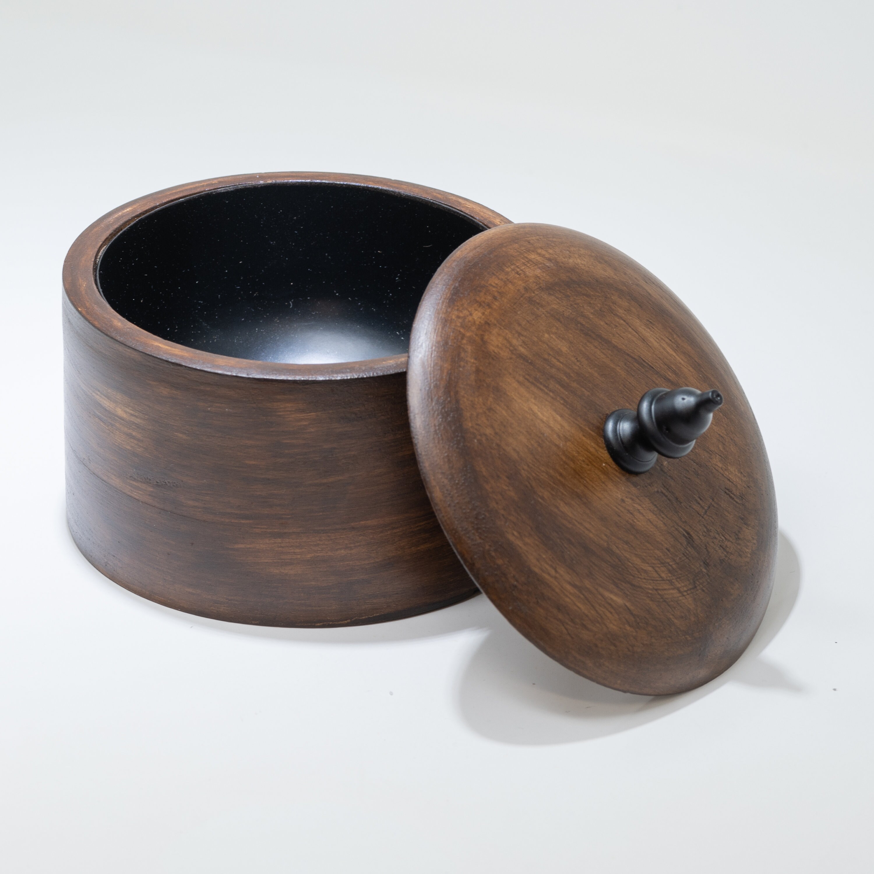 Handmade Round Natural Mango Wood Container With Wood Lid and Metal ...