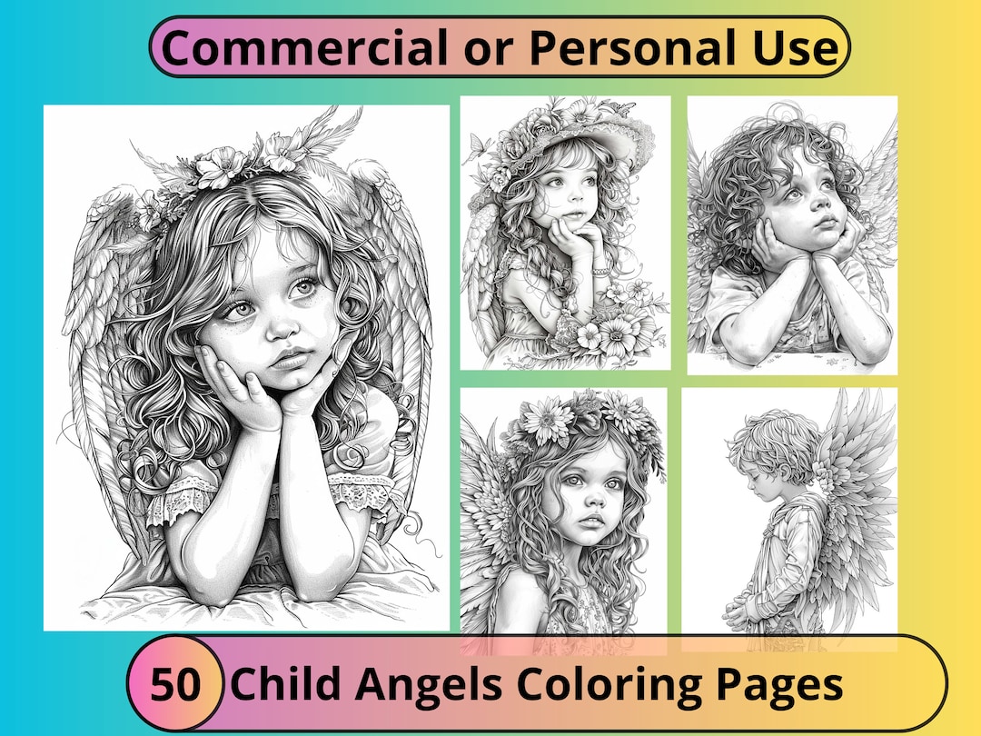 Angels Coloring Pages: 50 Fantasy Illustrations (PLR, Printable) - Etsy