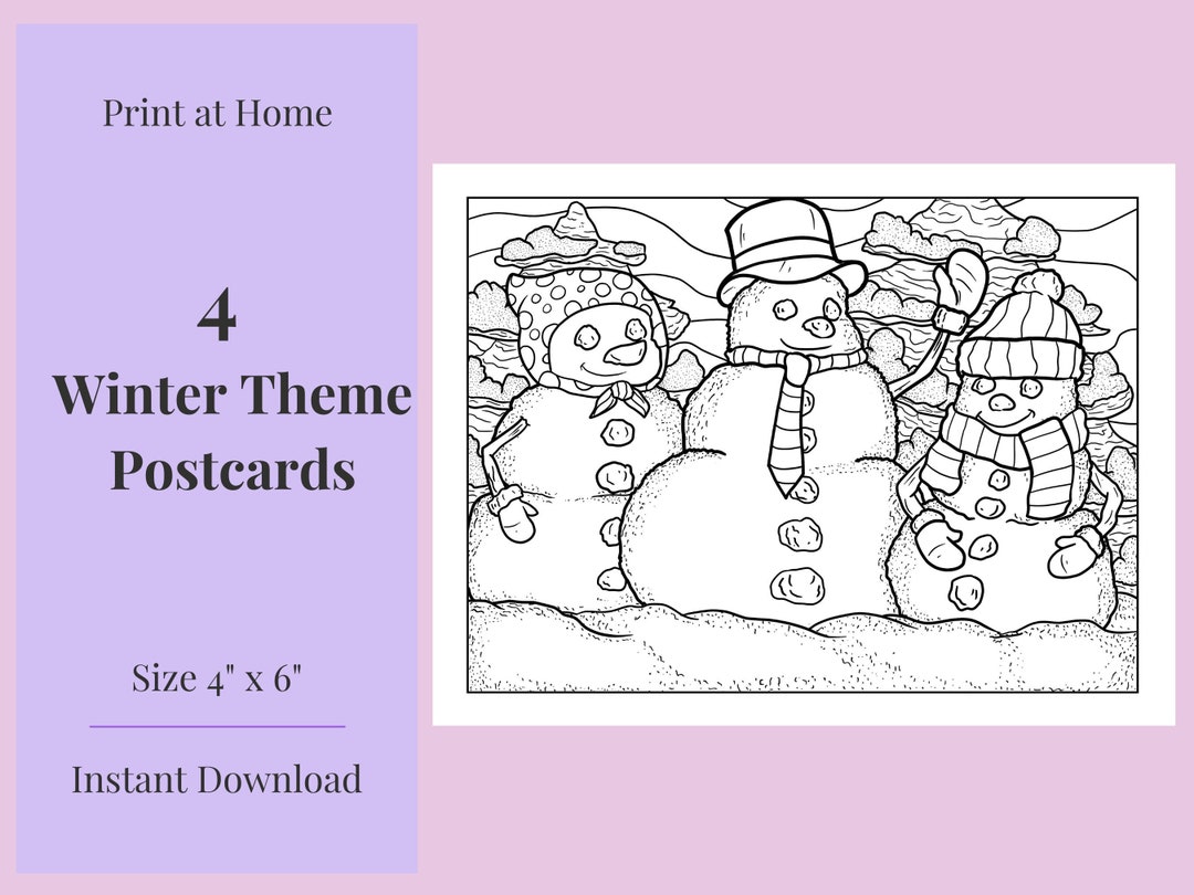 Winter Theme Postcards, Instant Download PDF, Printable Postcards ...