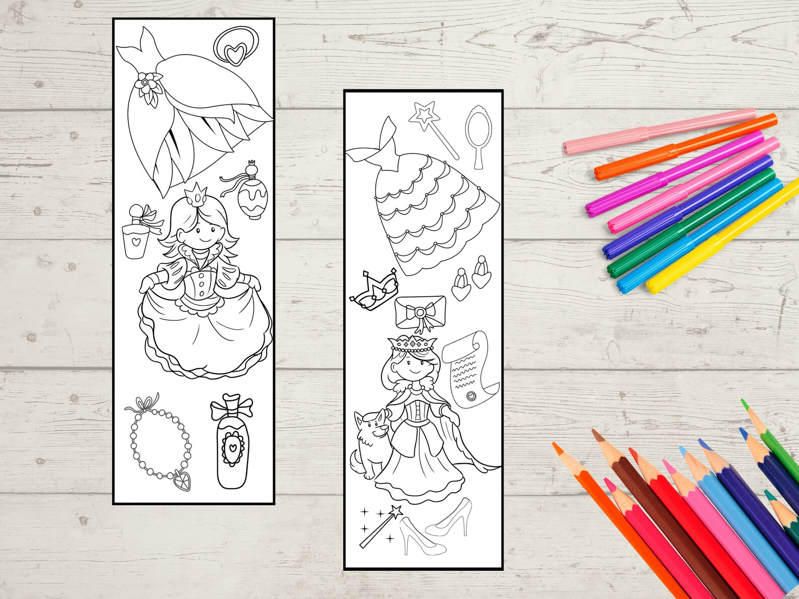 Princess Bookmarks to Color, Set of 8, Princess Theme Party, Birthday ...
