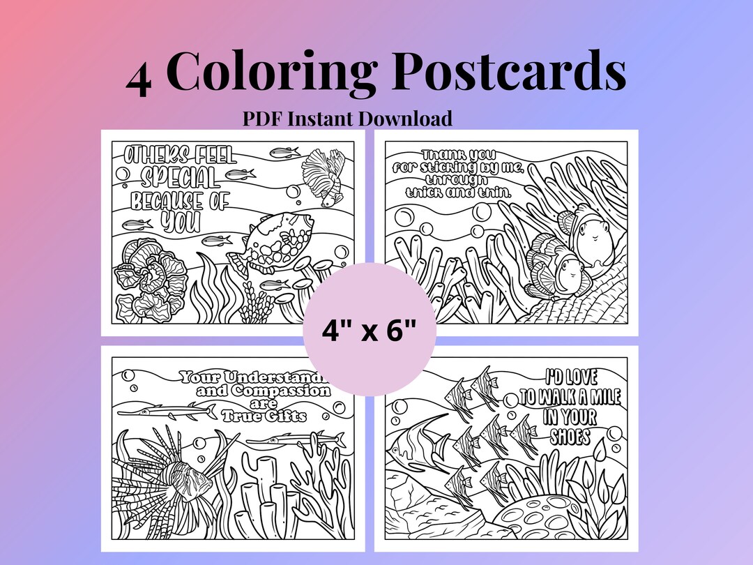 Postcards to Color, Kids Coloring Cards, Fish and Ocean Theme, Coloring ...