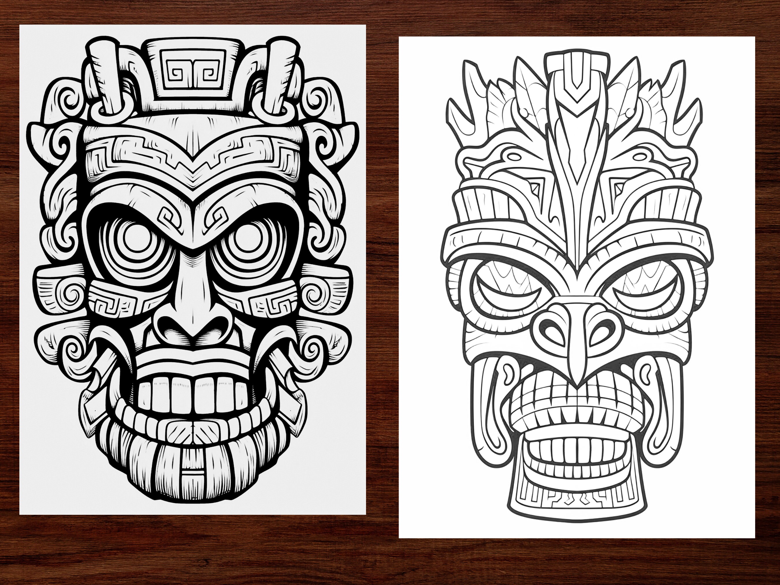 Polynesian Art Tiki Mask Coloring Page Tiki Tropical Coloring - Etsy