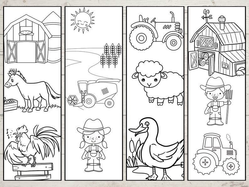 Farm Coloring Bookmarks: Tractor Barnyard Party Favors (PDF Download ...