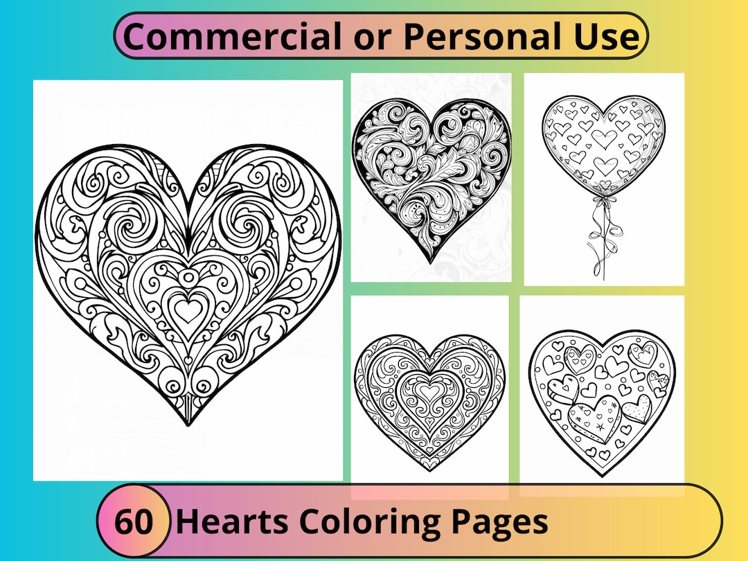 Abstract Hearts Coloring Pages for Adults: 60 Unique Designs (PLR ...