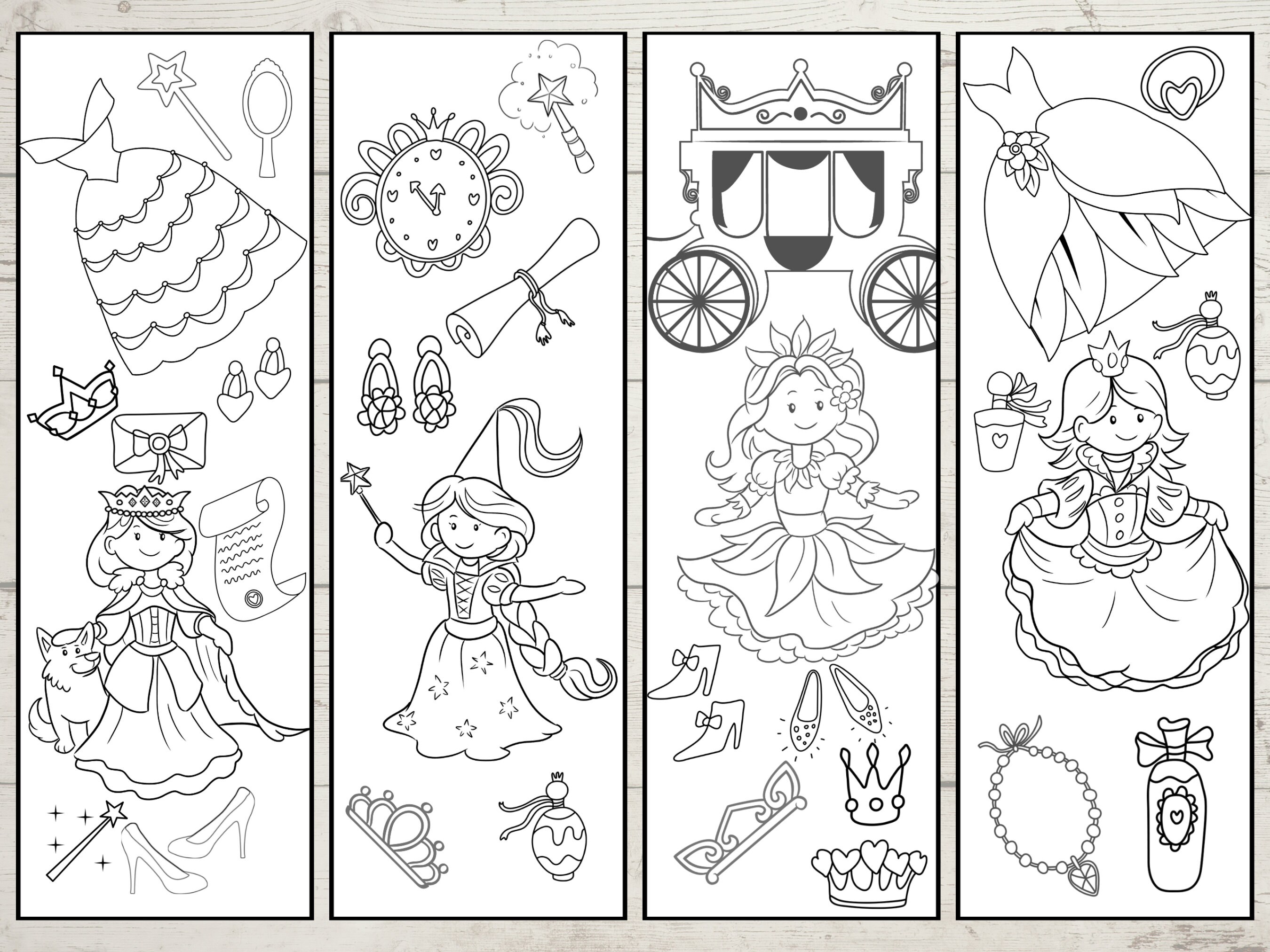 Princess Bookmarks to Color, Set of 8, Princess Theme Party, Birthday ...