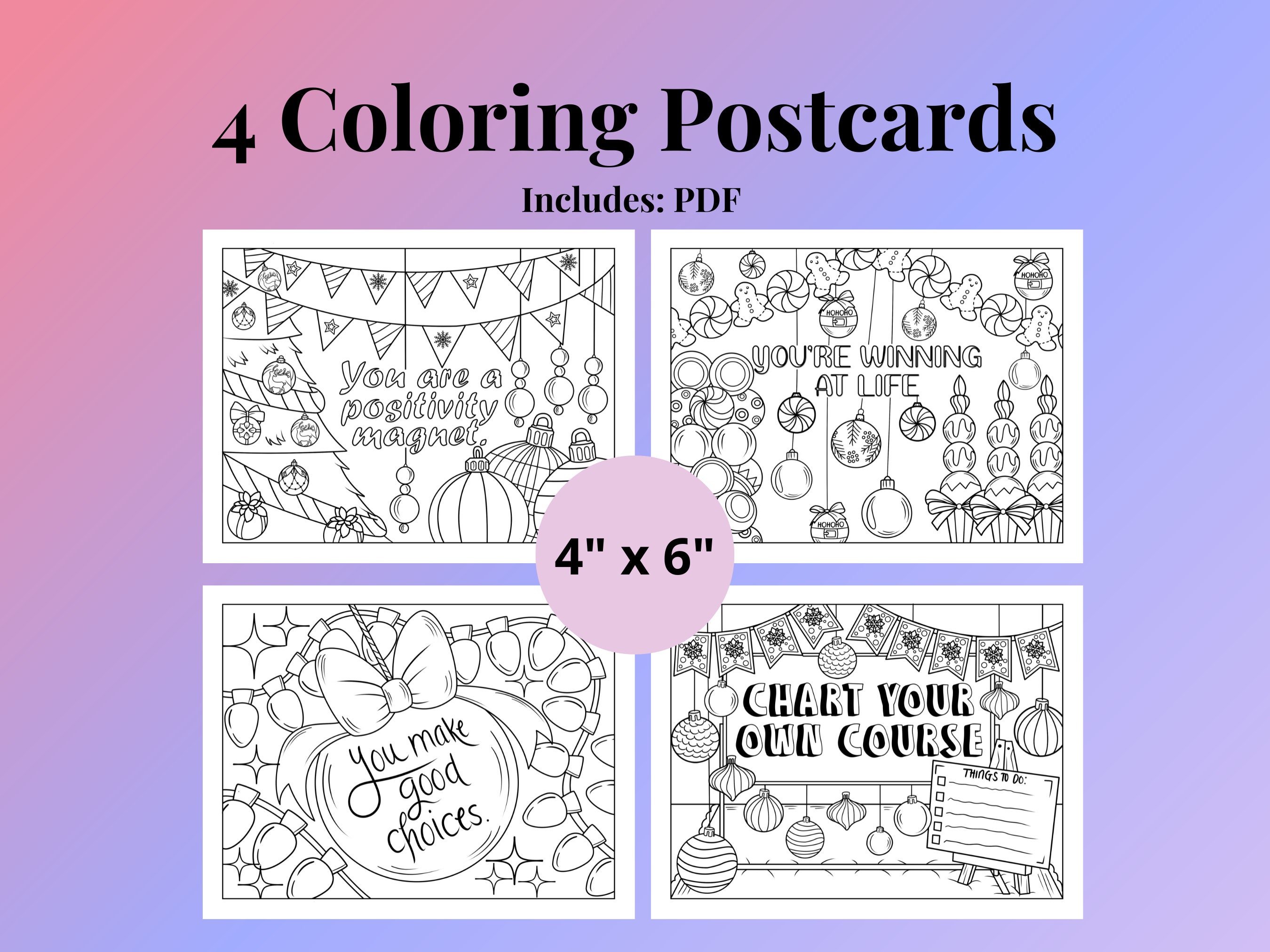 Coloring Postcards Adult Coloring Digital Download Print at - Etsy