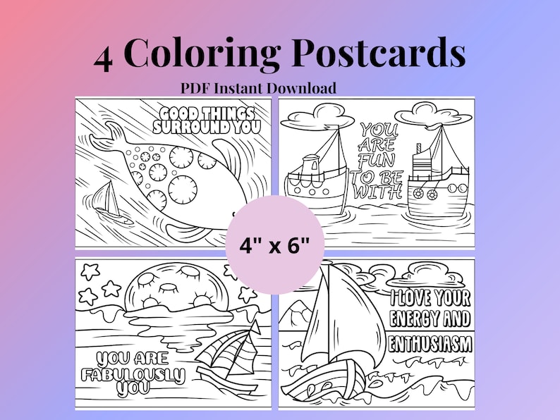 Kindness Coloring Postcards: 4 Unique Printable Cards (digital Download ...