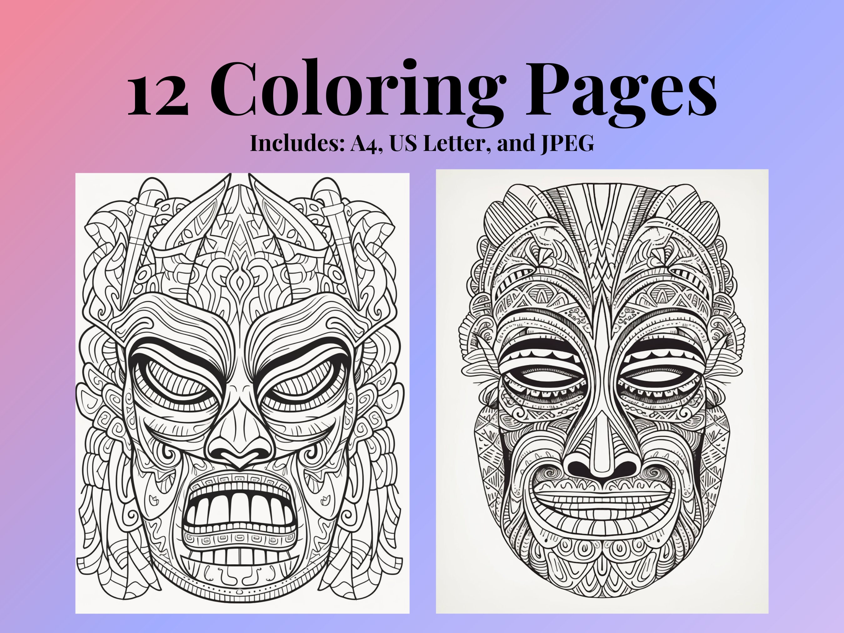Polynesian Art Tiki Mask Coloring Page Tiki Tropical Coloring - Etsy