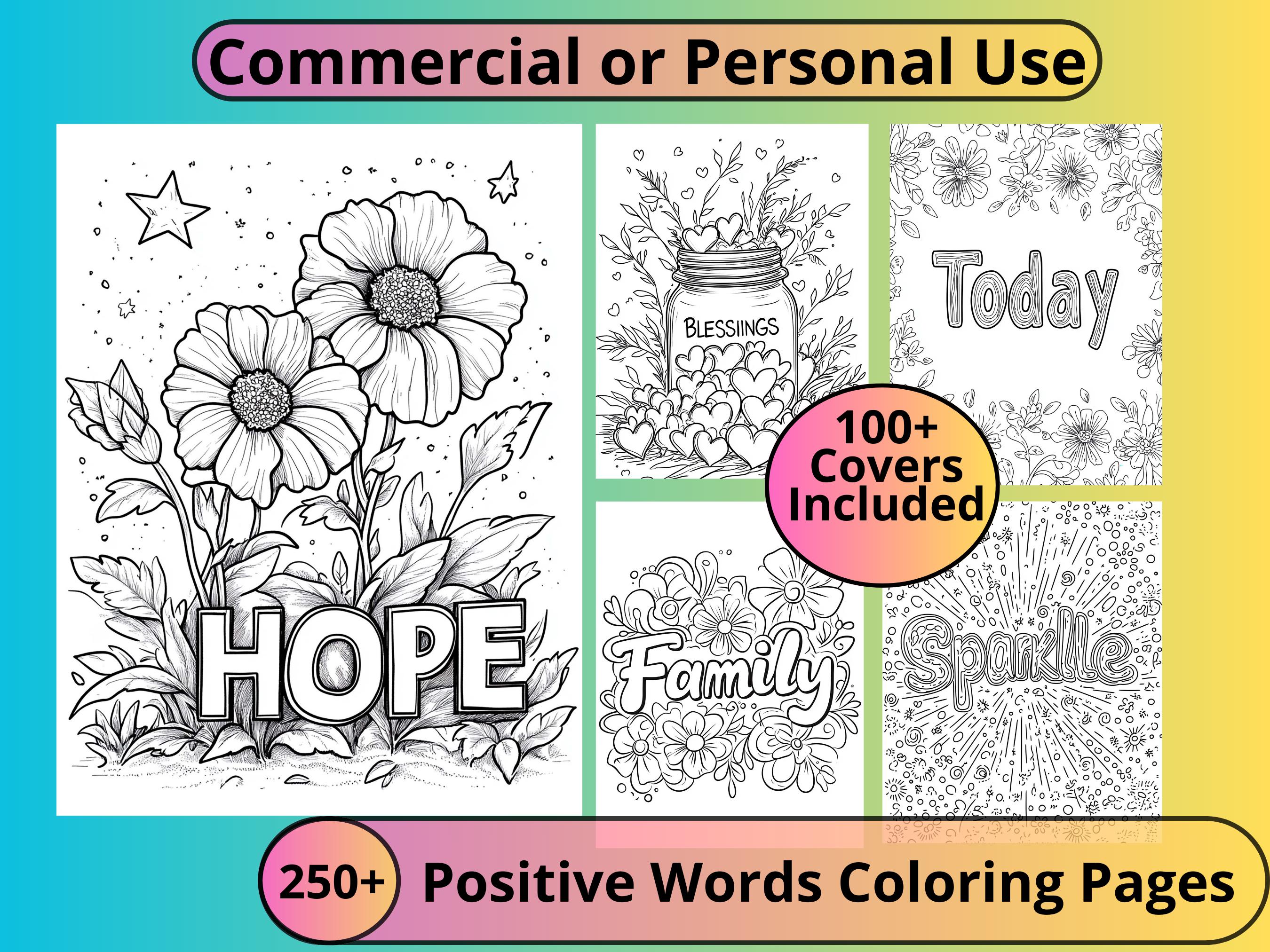 Inspirational Coloring Pages: Positive Words, Mental Health (PLR ...