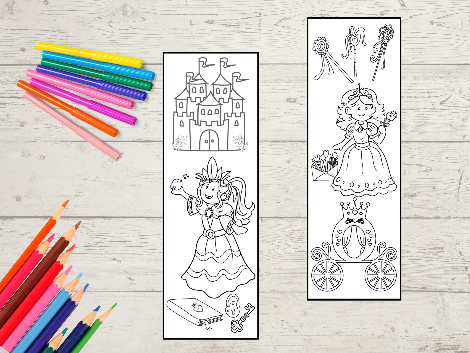Princess Bookmarks to Color, Set of 8, Princess Theme Party, Birthday ...